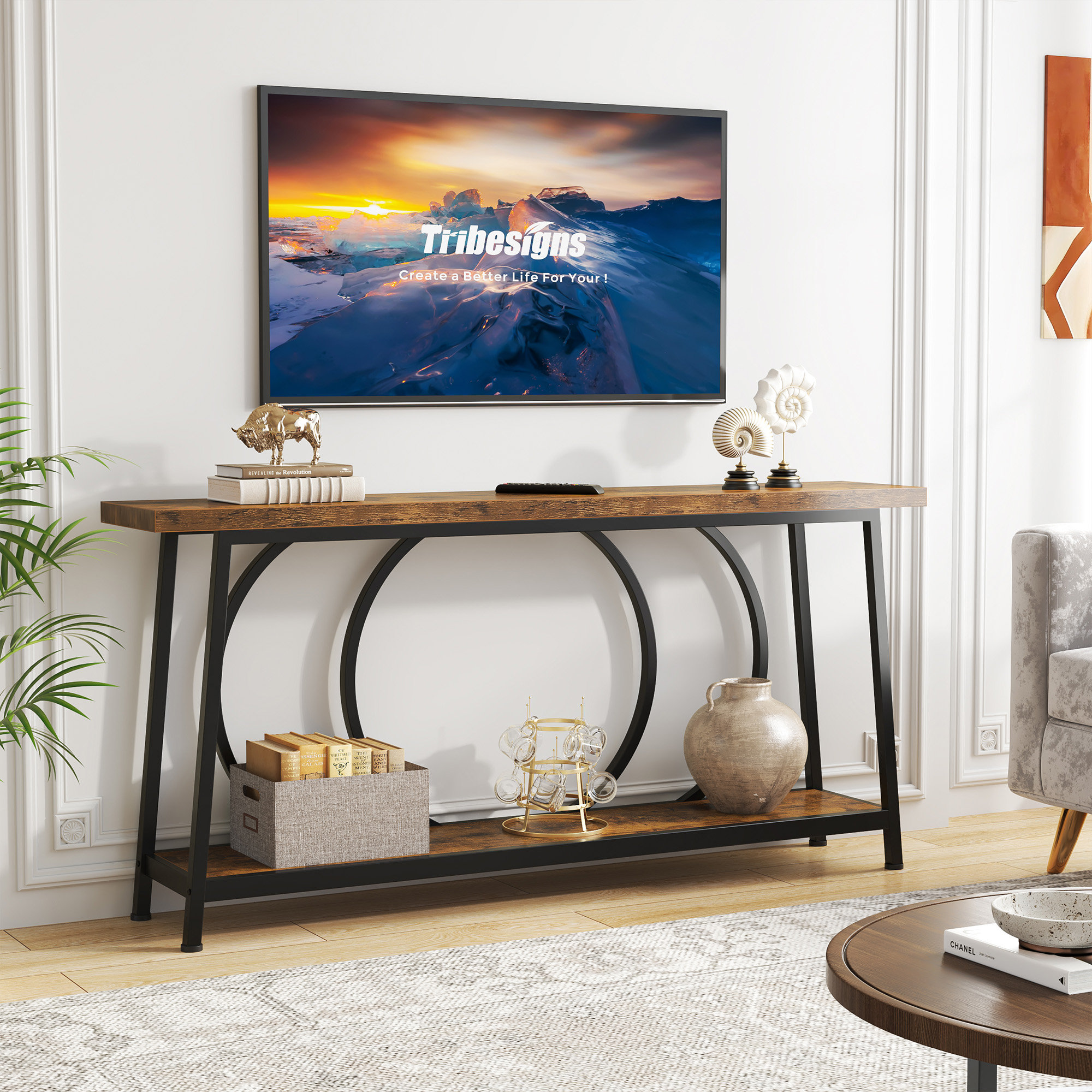Creedyn 70.9 Long Console Table Sofa Table with Storage 17 Stories